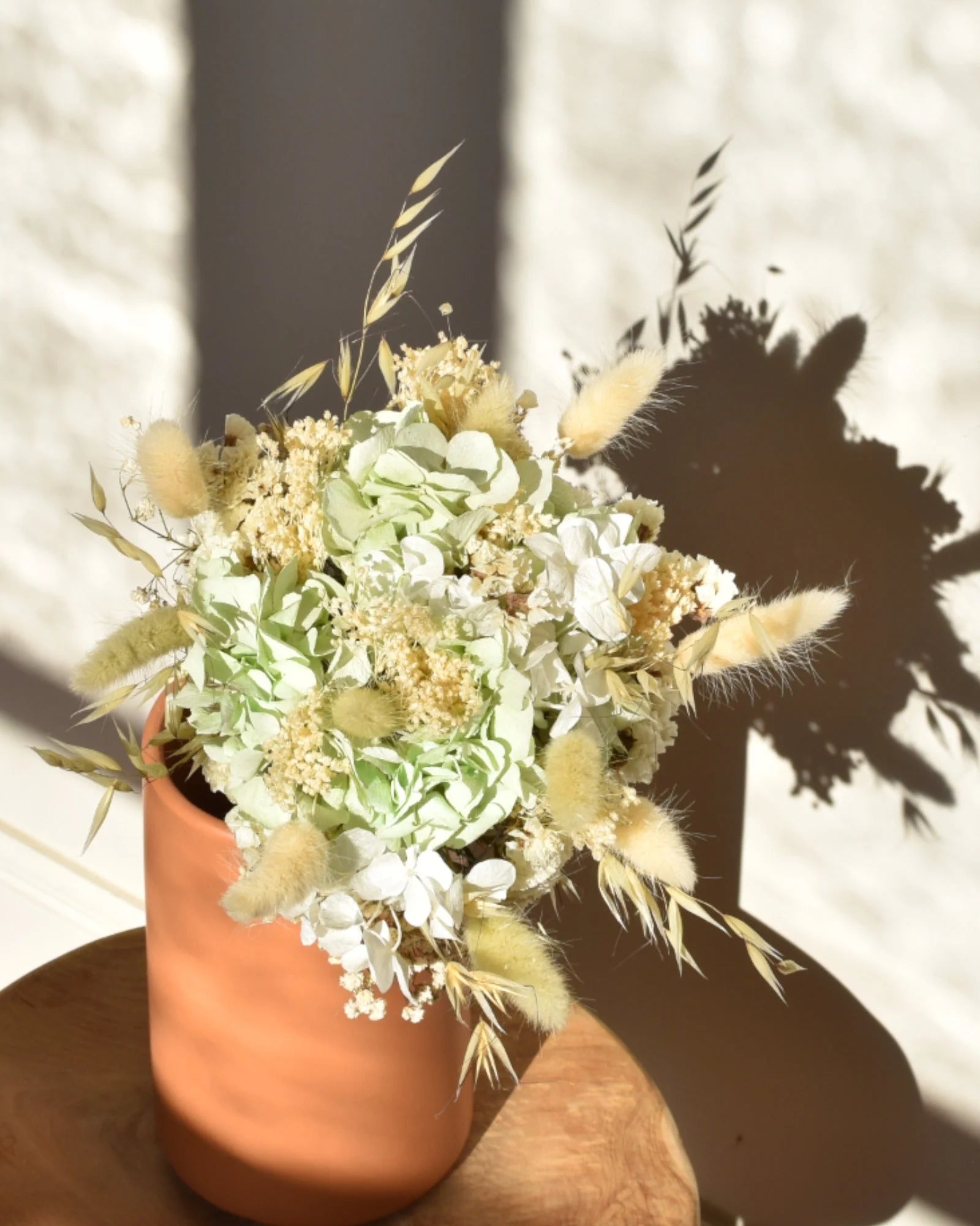 Bouquet de fleurs blanc et vert avec Hortensia, bouquet fleurs séchées ...